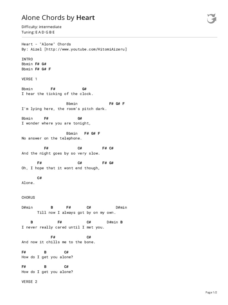 Heart "Alone" Chords for Guitar | PDF