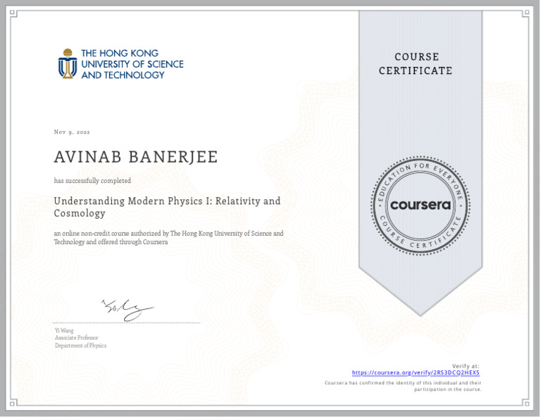 Modern Physics Course Completion Certificate | PDF