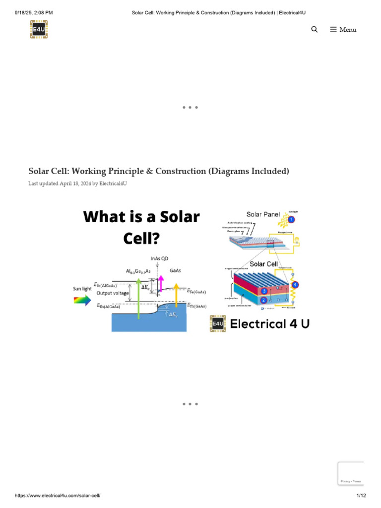 Solar Cell Working & Construction Guide | PDF | P–N Junction | Solar Cell