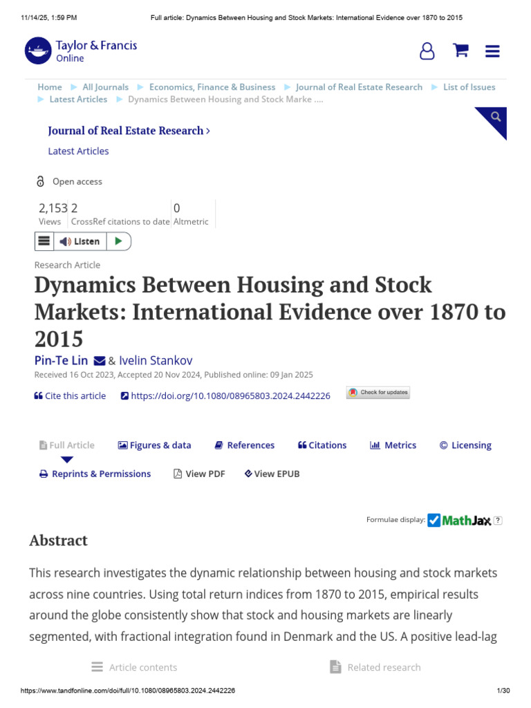 Full Article - Dynamics Between Housing and Stock Markets ...