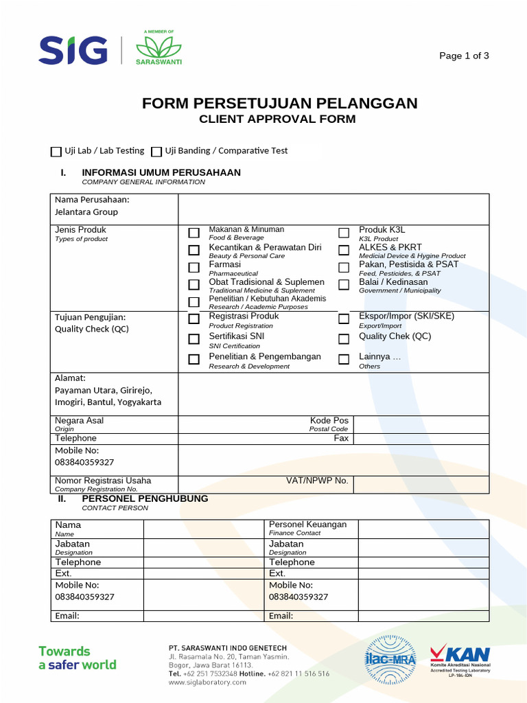 Form Client Approval SIG Jelantara Full | PDF
