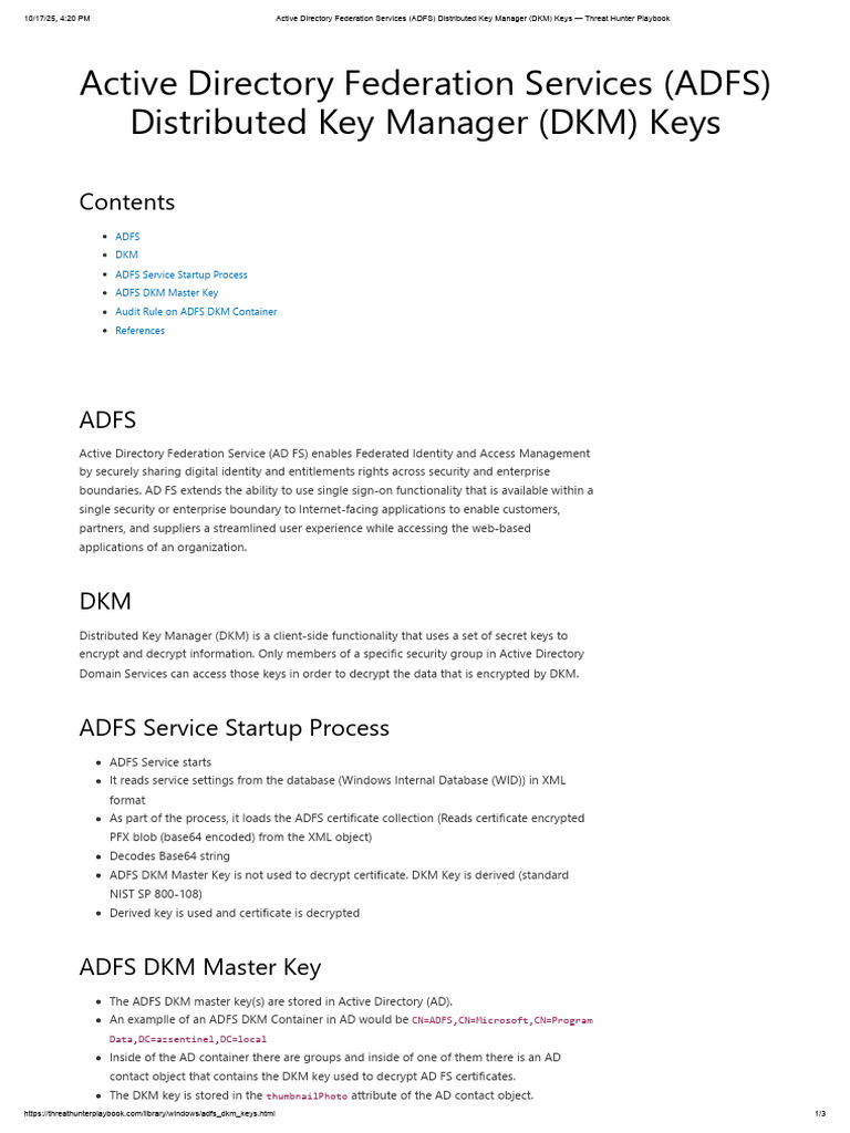 Active Directory Federation Services (ADFS) Distributed Key Manager (DKM) Keys — Threat Hunter ...