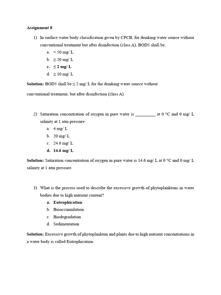 Assignment 8 Solution | PDF | Environmental Science | Water