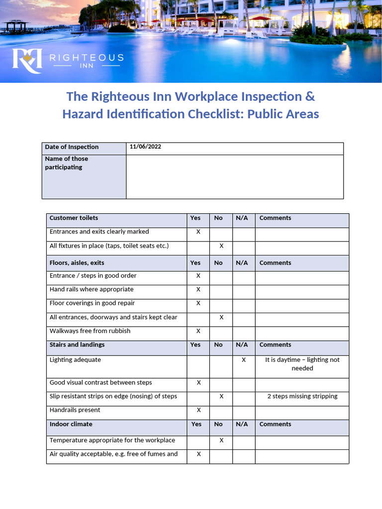 Righteous Inn - Workplace Inspection Hazard Identification Checklist ...