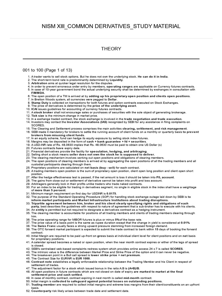 Nism Xiii_common Derivatives_study Material | PDF | Futures Contract ...