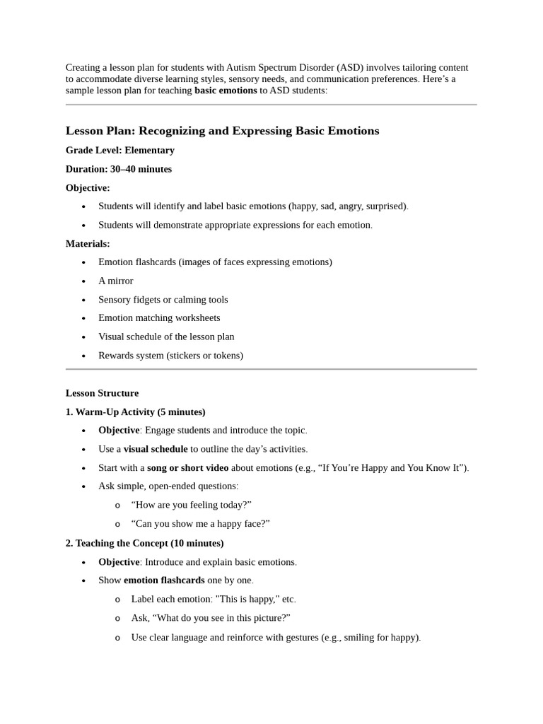 Lesson Plans for Teaching ASD Students | PDF | Professional Skills ...