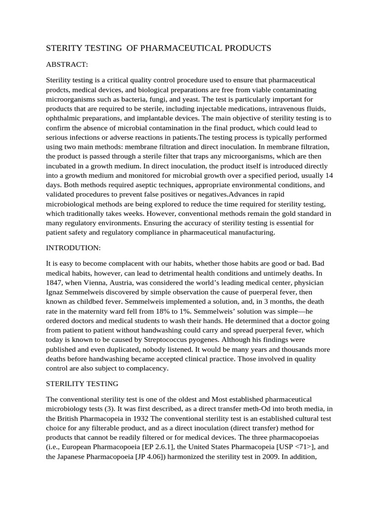 Sterility Testing in Pharmaceuticals | PDF | Sterilization ...