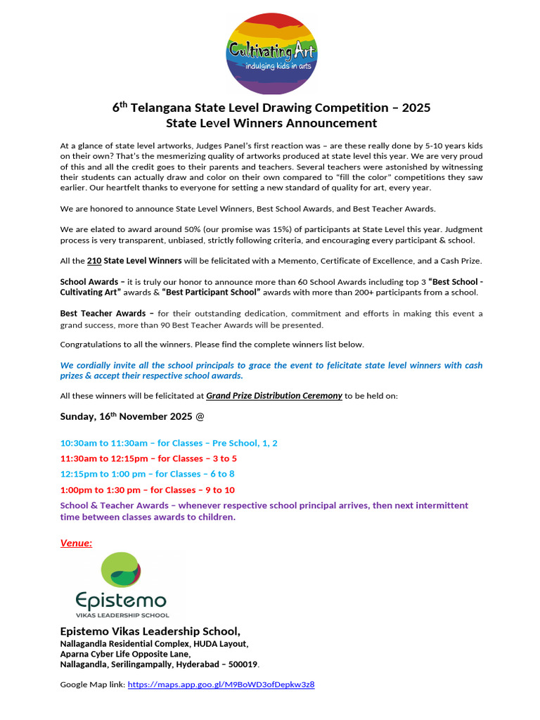 Telangana Drawing Competition 2025 Winners | PDF
