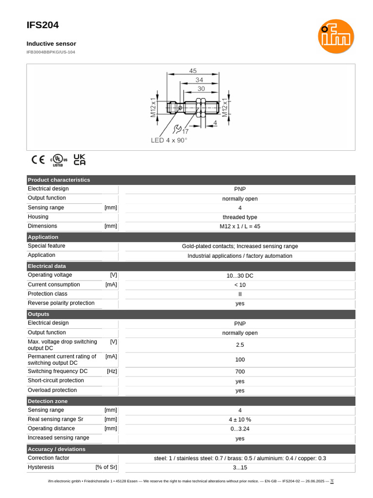 IFS204-02 Sensor Data Sheet | PDF | Electrical Engineering | Electrical ...