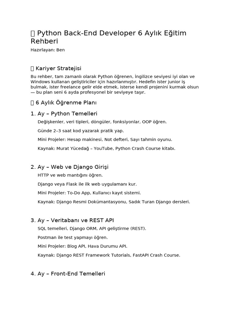 Python Backend Developer Egitim Rehberi | PDF