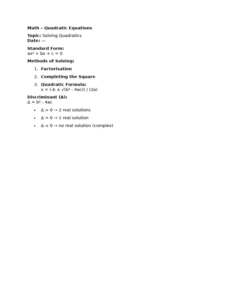 Math – Quadratic Equations | PDF
