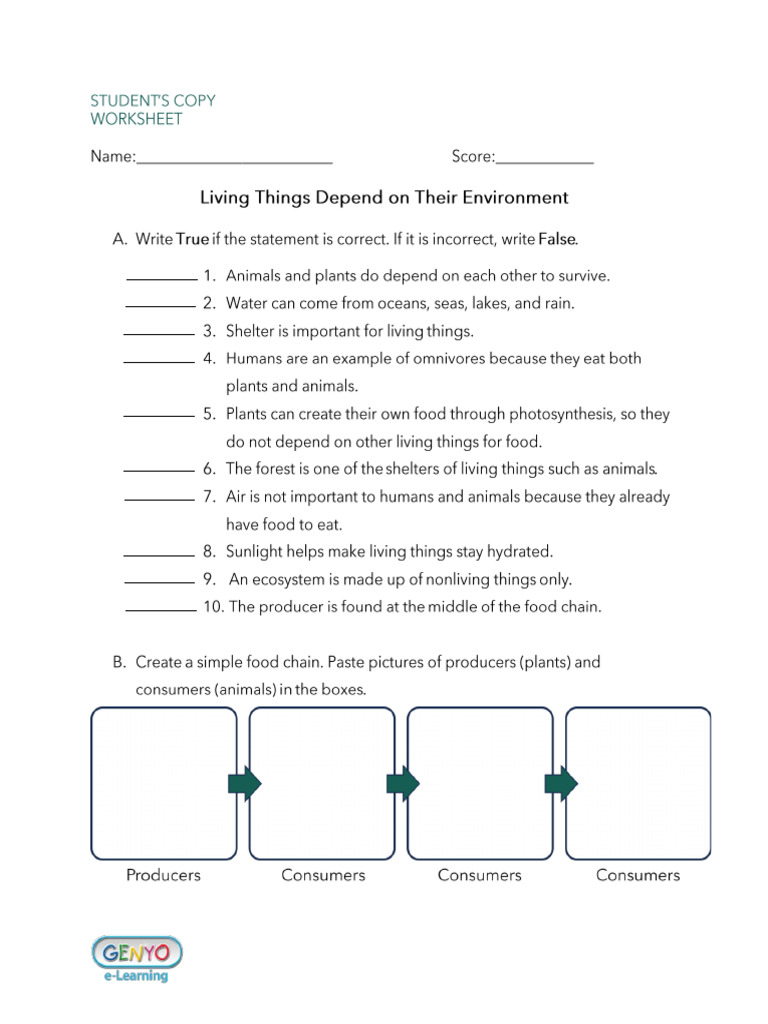 WS1 Living Things Depend On Their Environment SC | PDF