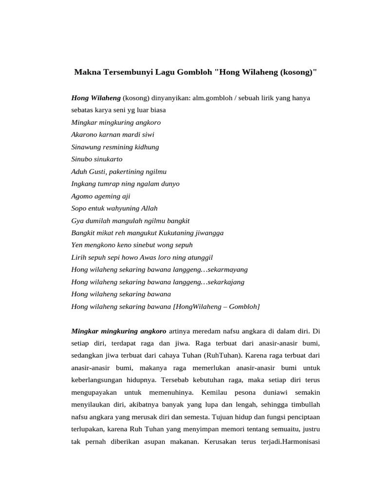 Makna Lagu Gombloh "Hong Wilaheng" | PDF