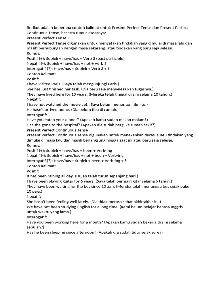 Contoh Present Perfect Tense dan Continuous | PDF