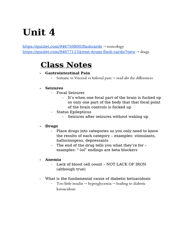 EMT - Unit 4 | PDF | Stroke | Peritoneum