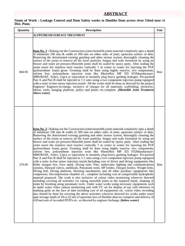 Dimbhe Dam Leakage Control Works | PDF | Underwater Diving | Concrete