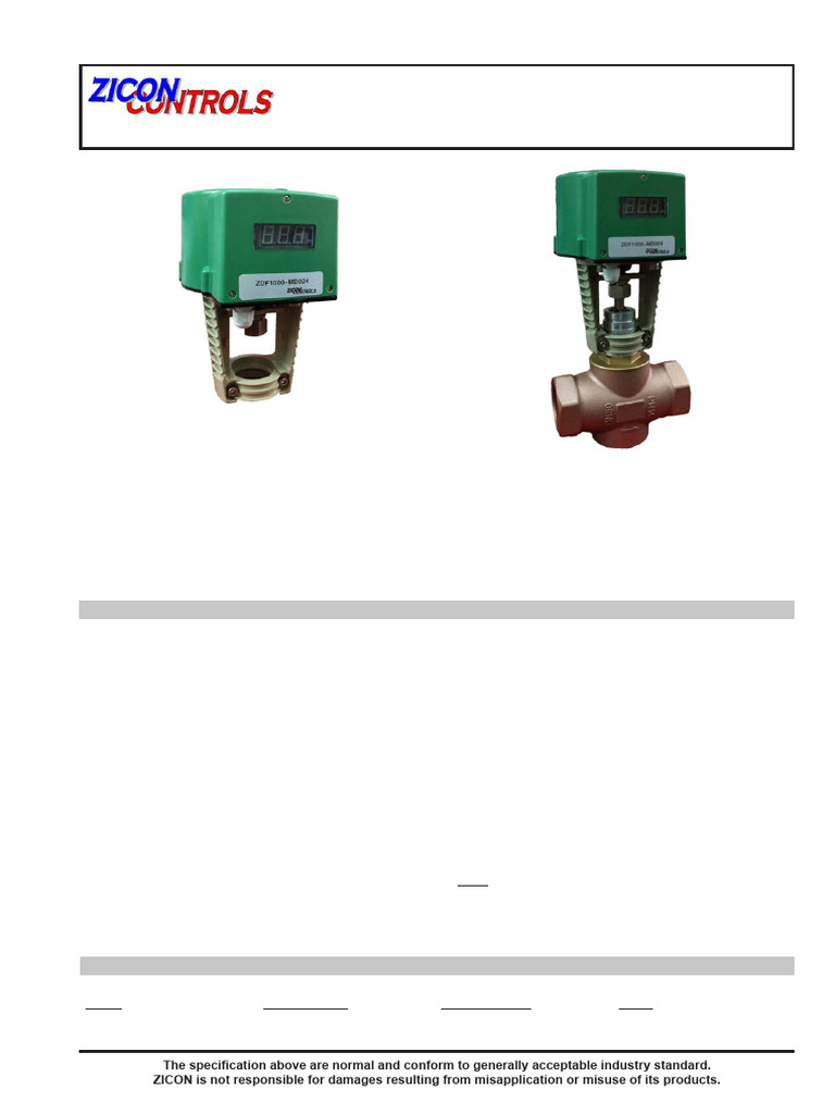 Chilled Water Valve Actuator ZDF1000-MD024 | PDF | Valve | Actuator
