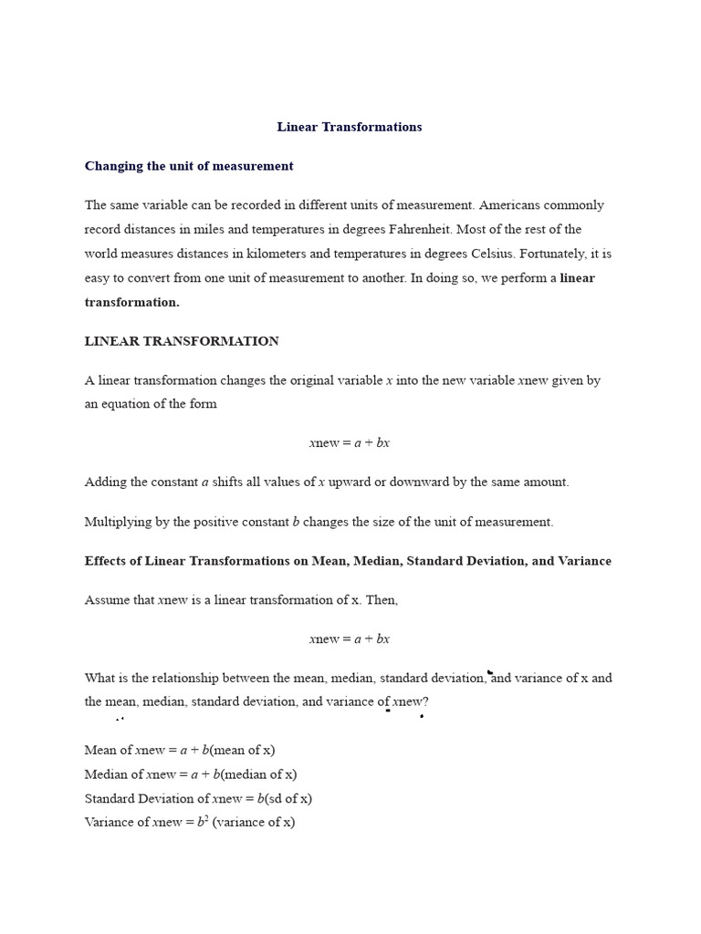 Linear Transformations | PDF | Variance | Median