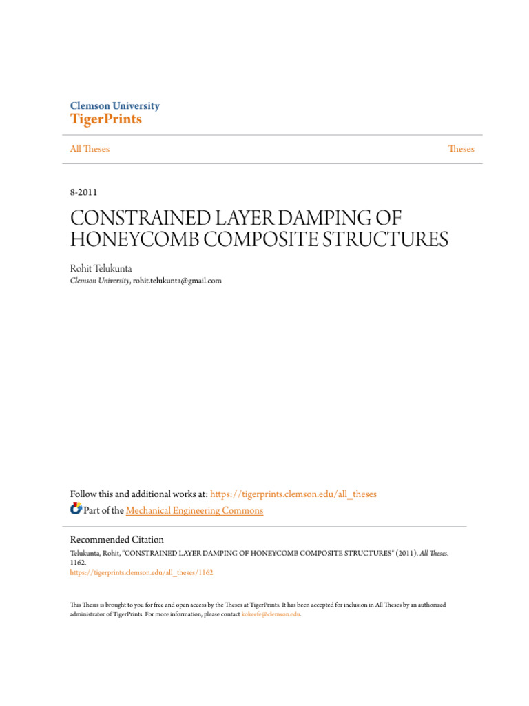 Constrained Layer Damping of Honeycomb Composite Structures Fslxsxye36 | PDF | Viscoelasticity ...