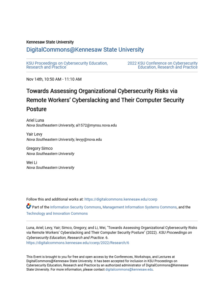 Towards Assessing Organizational Cybersecurity Risks Via Remote W | PDF ...