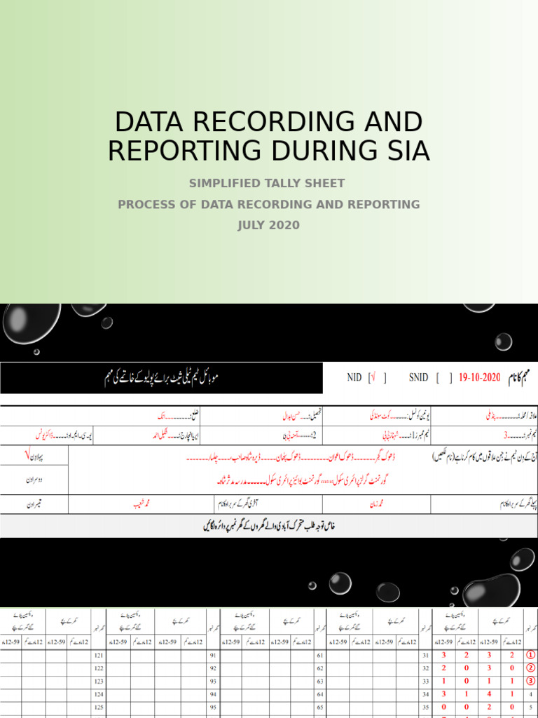 Tally Sheet -Data Recording and Reporting During SIA | PDF