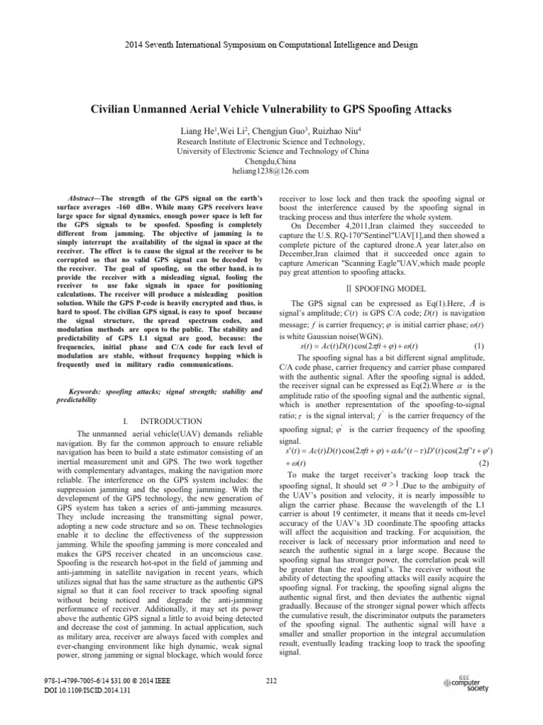 Civilian Unmanned Aerial Vehicle Vulnerability to GPS Spoofing Attacks | PDF | Global ...