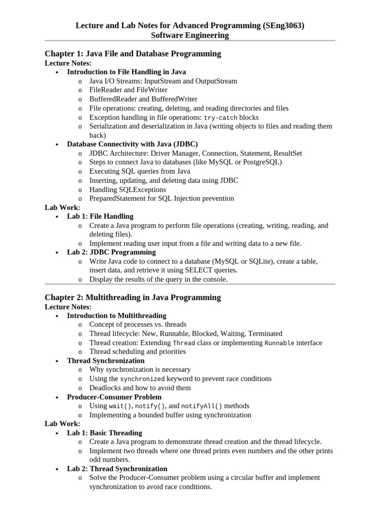 SE Lecture and Lab Notes | PDF | Thread (Computing) | Java (Programming ...