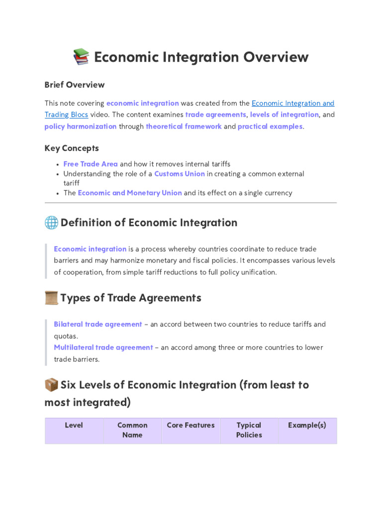 Economic Integration and Trading Blocs | PDF | Trade Agreements ...