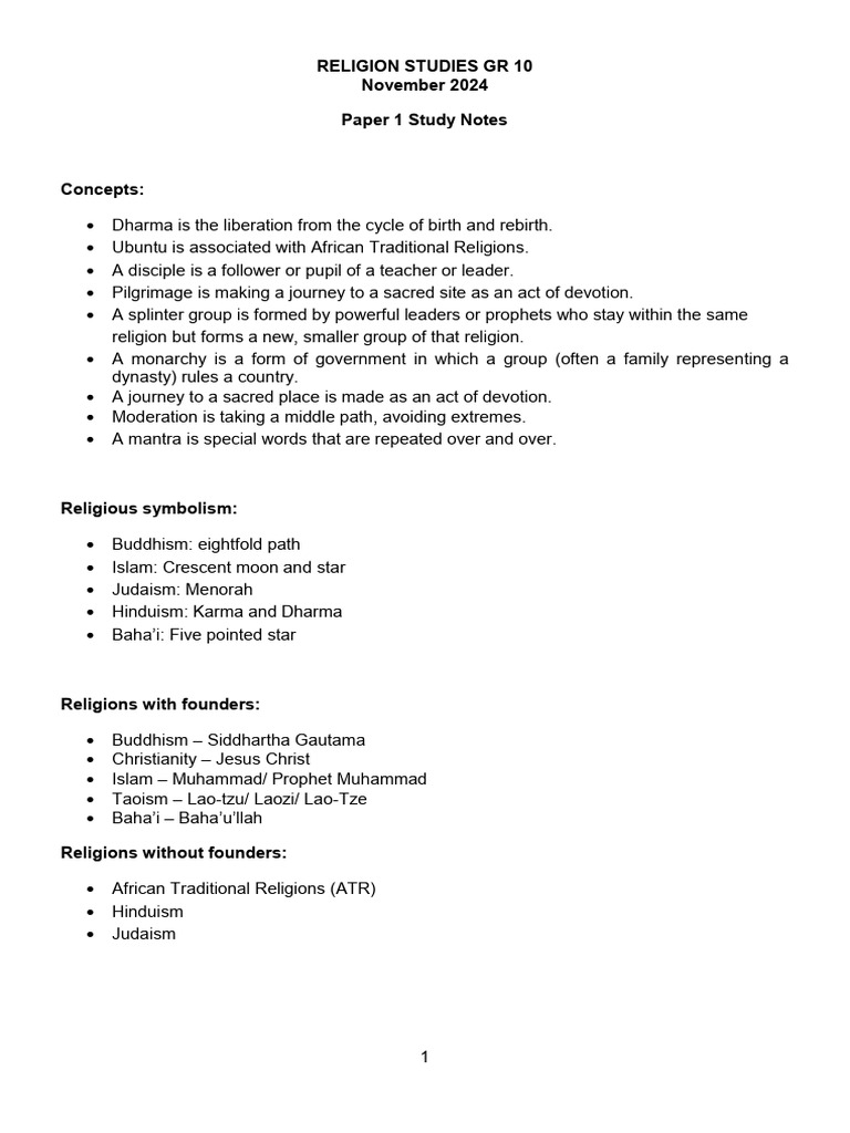 Grade 10 Religion Study Notes | PDF | Noble Eightfold Path | Ordination