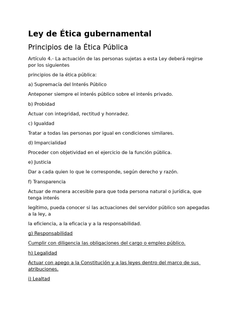 Principios de la Ética Pública | PDF | Corrupción política ...