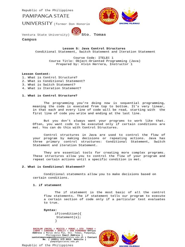5. Java Control Structures | PDF | Control Flow | Computer Programming
