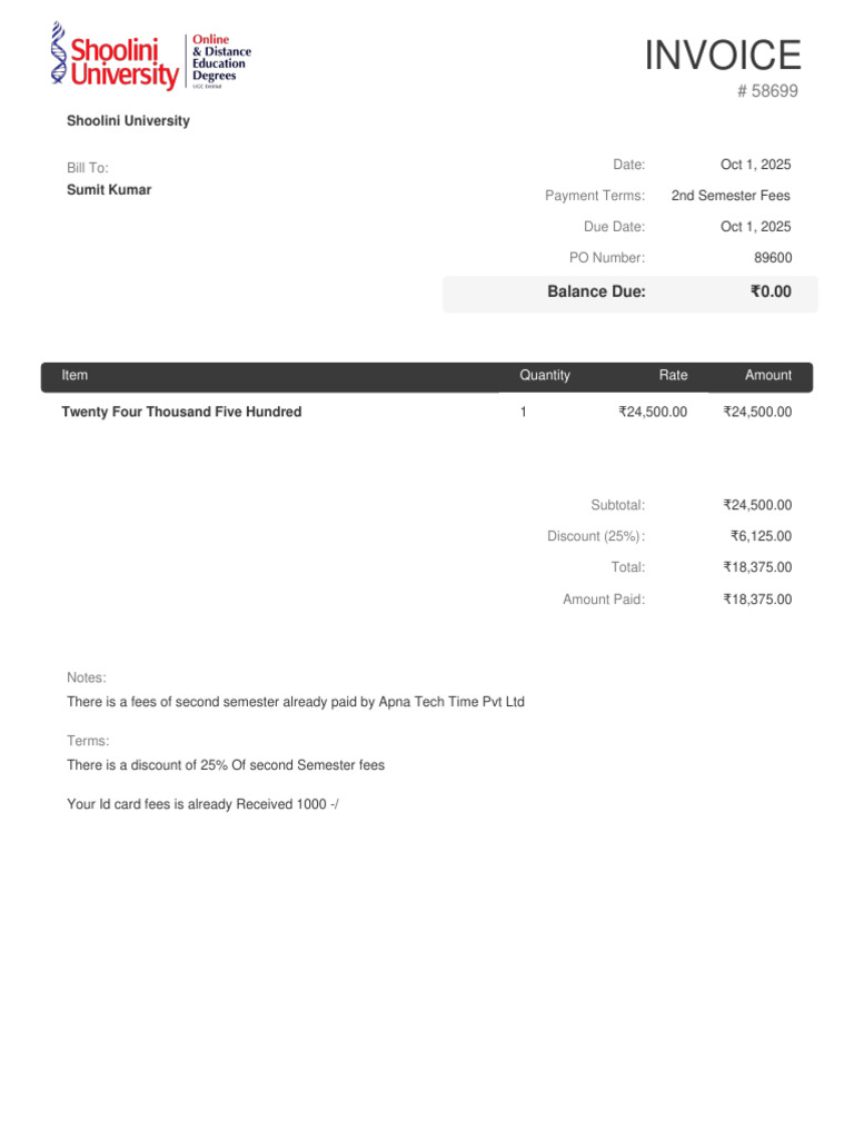 Sumit Kumar Payment Receipt | PDF