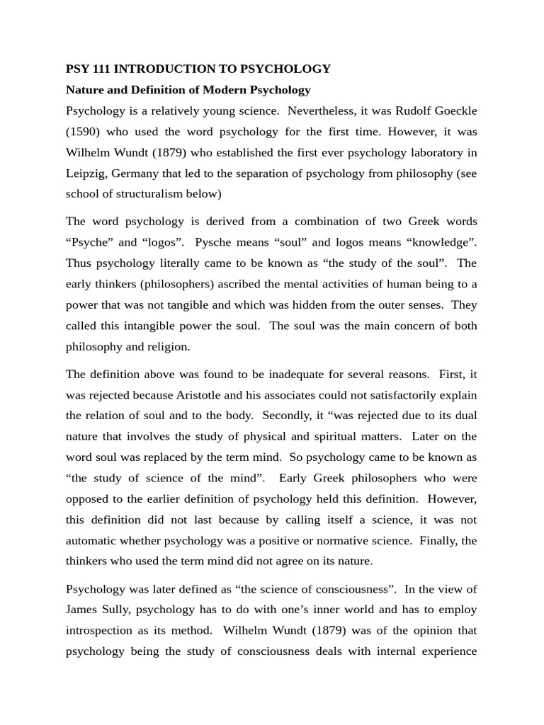 Topic 1 - Introduction To Psychology | PDF | Psychology | Psychologist