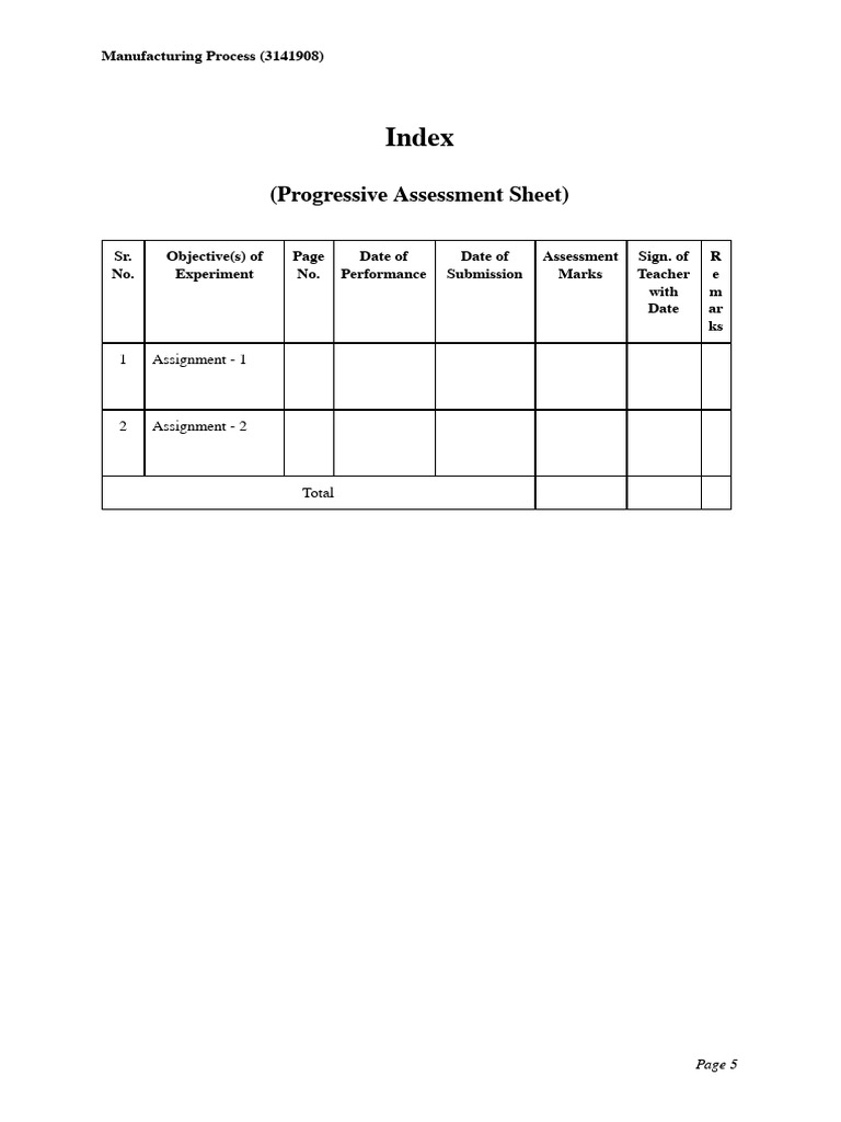 Manufacturing Process Assessment Sheet | PDF