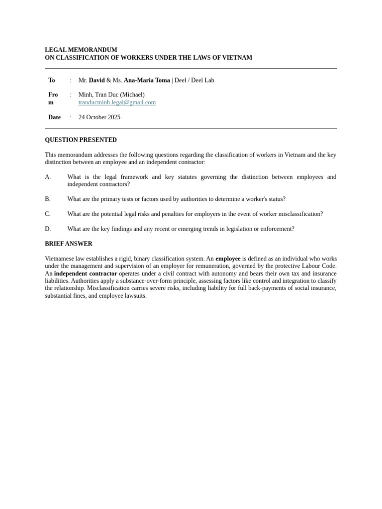 Vietnam Worker Classification Laws Explained | PDF | Employment ...