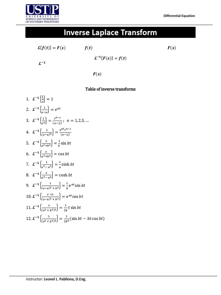 Inverse Laplace Transform Guide | PDF | Laplace Transform ...