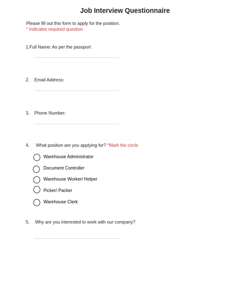 Job Interview Application Form | PDF