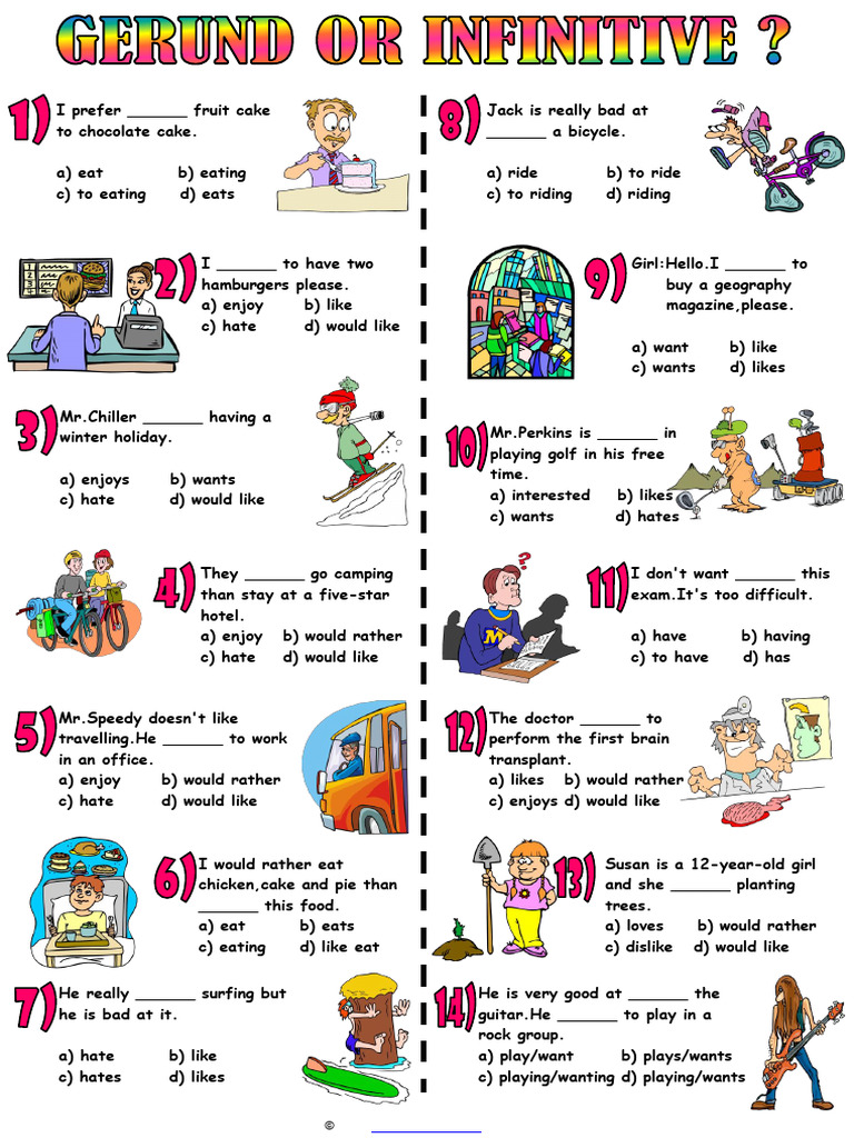 Gerund or Infinitive Worksheet Like Love Dislike Enjoy Hate Would Like ...