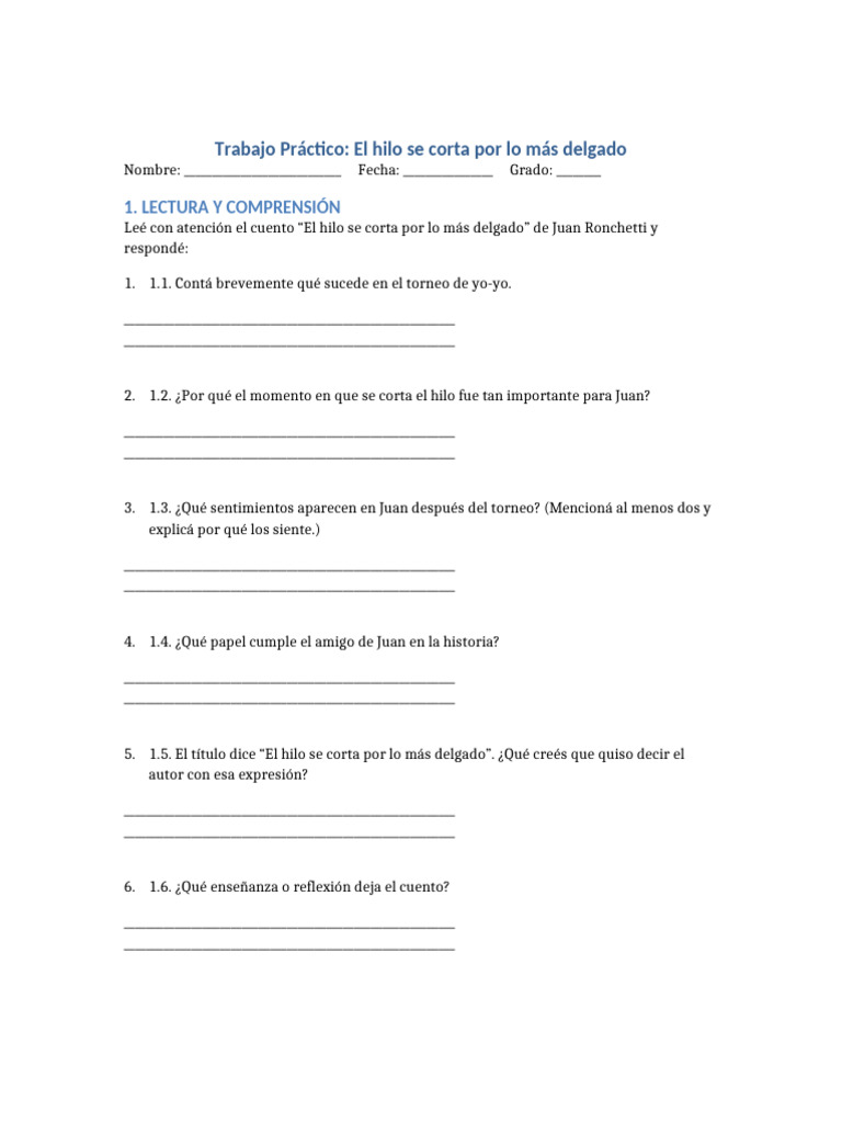 Trabajo Practico El Hilo Se Corta Por Lo Mas Delgado FINAL | PDF