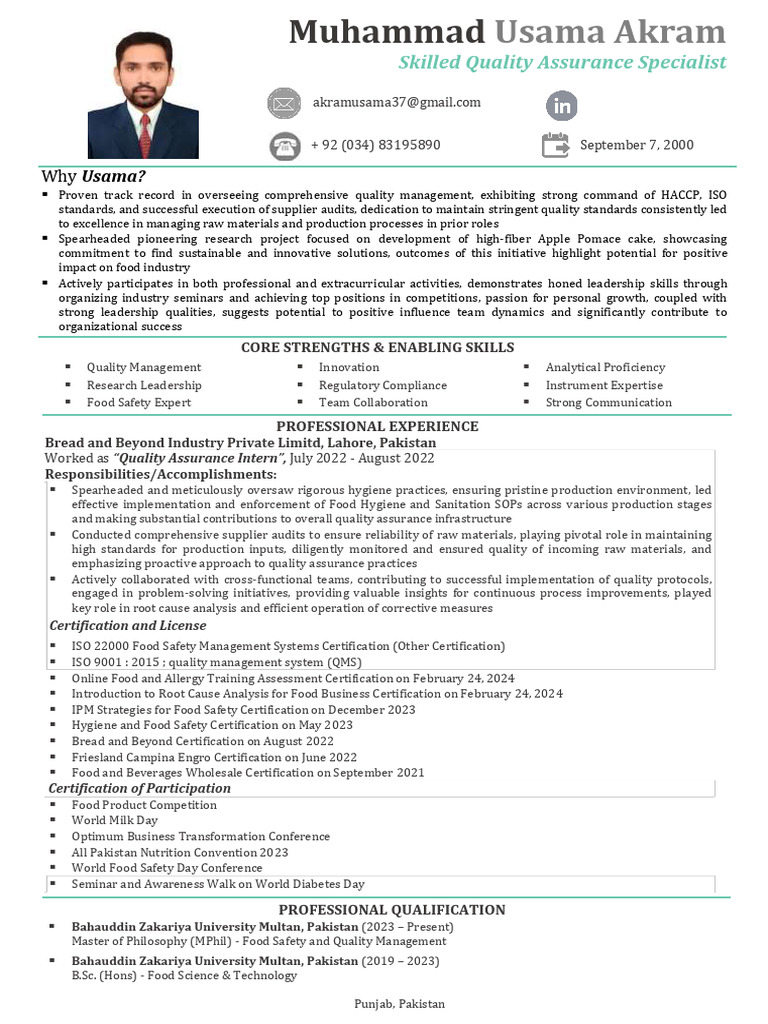 Usama Akram: Quality Assurance Expert | PDF | Quality Assurance ...