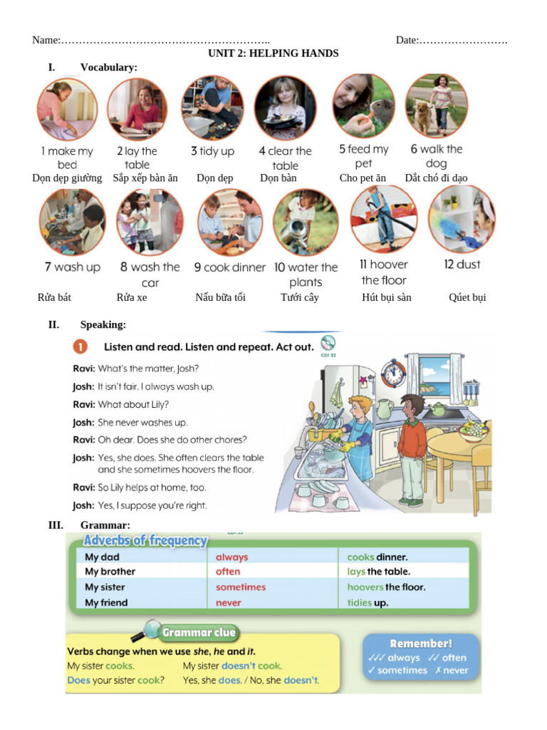 Unit 2: Helping Hands I. Vocabulary | PDF