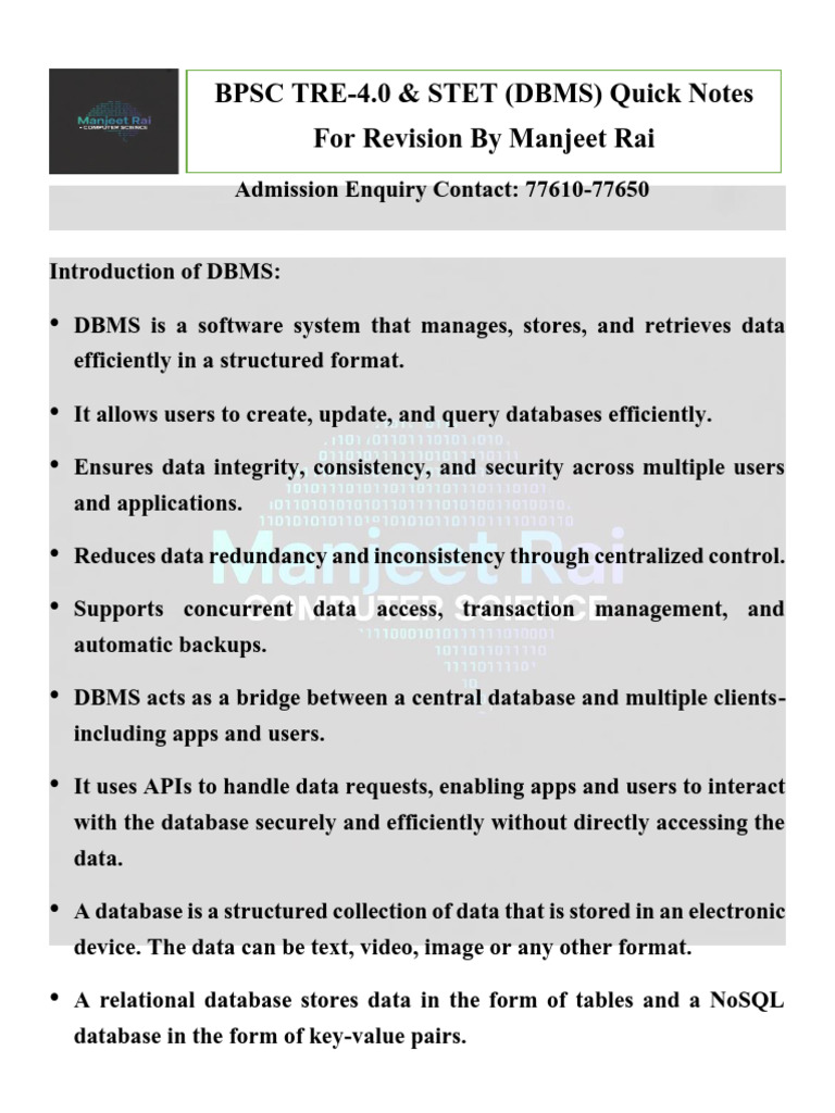 DBMS Overview and Types Explained | PDF | Databases | Relational Database