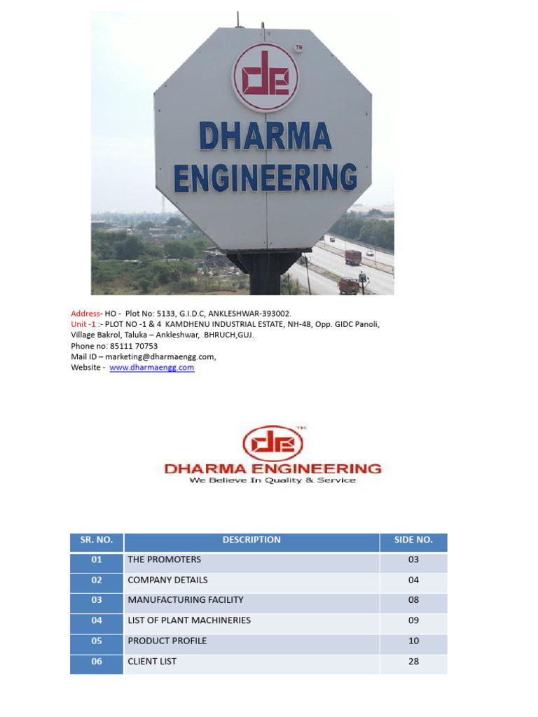 Dharm Engineering - Company Profile. | PDF | Mechanical Engineering | Industrial Processes