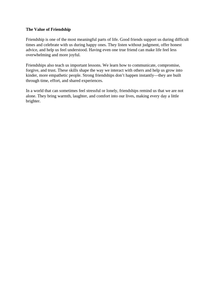 The Value of Friendship | PDF