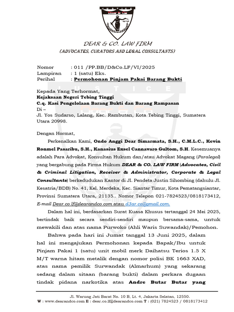 Permohonan Pinjam Pakai Barang Bukti | PDF