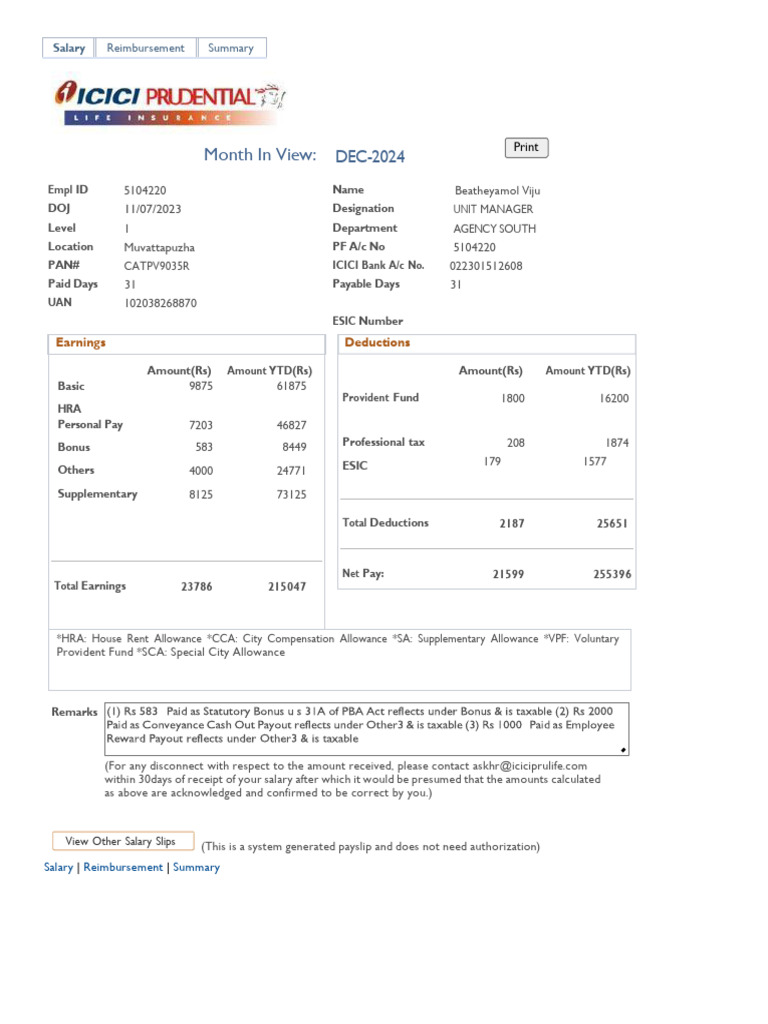Latest Salary Slip Dec | PDF | Payments | Taxes