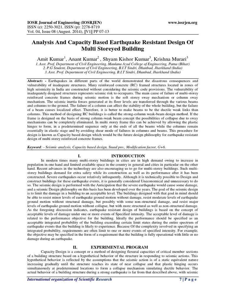 Analysis and Capacity Based Earthquake R | PDF | Earthquake Engineering | Beam (Structure)