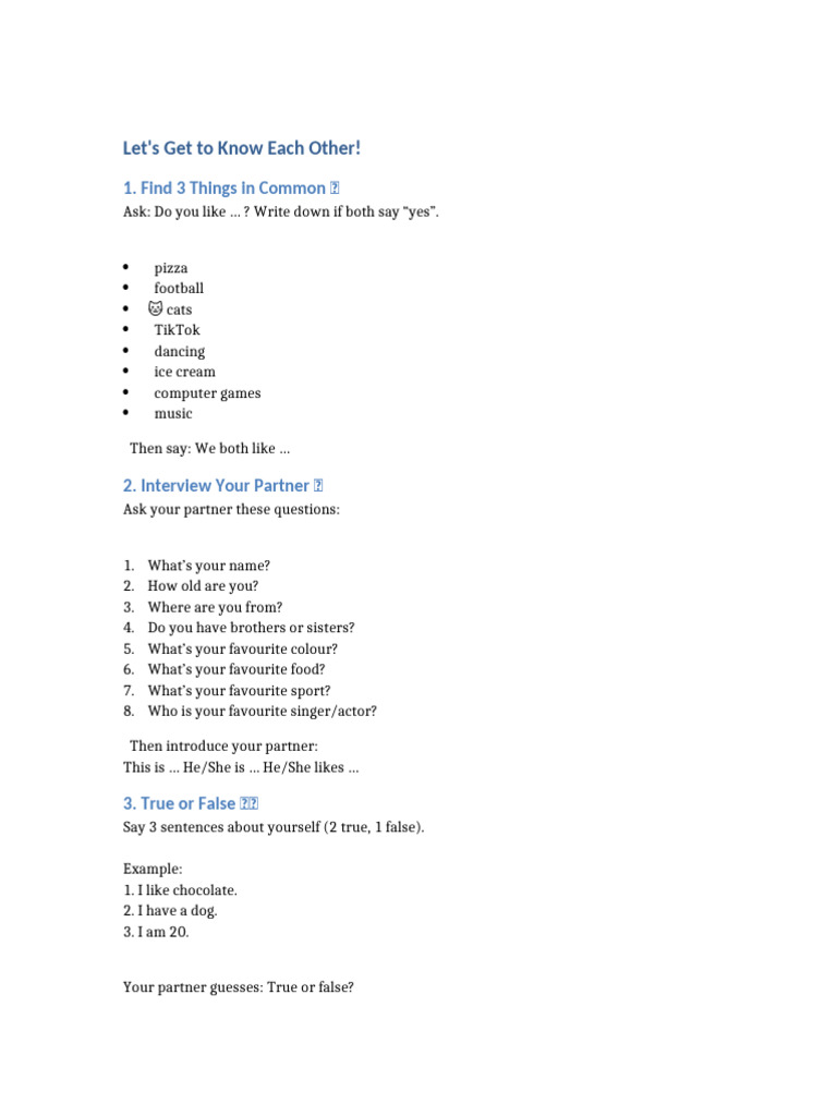 Online Icebreaker Worksheet | PDF