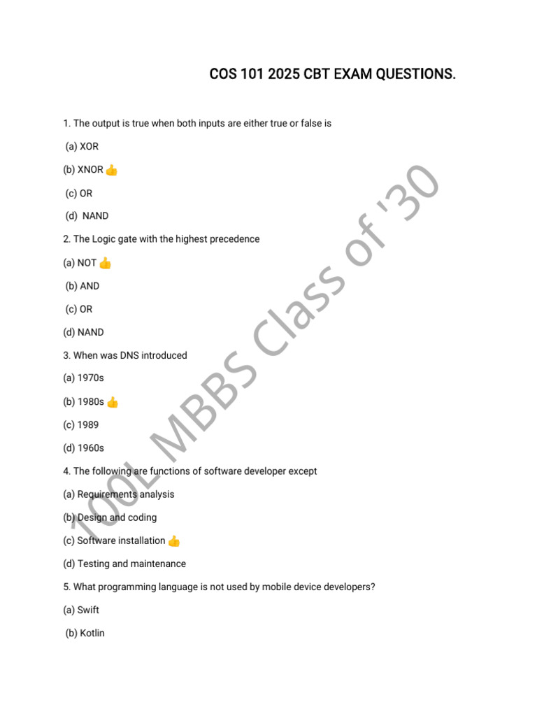 COS 101 EXAM PQ | PDF | Systems Engineering | Information Technology