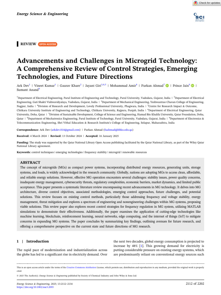 Energy Science Engineering - 2025 - Dev - Advancements and Challenges in Microgrid Technology A ...